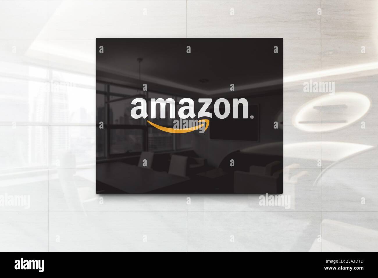 amazon logo on reflective business wall plaque Stock Photo - Alamy