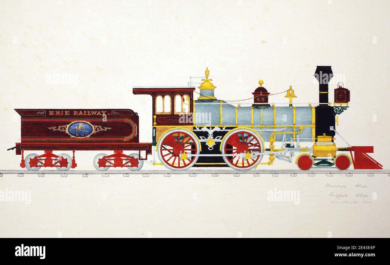 Vintage steam locomotive-engine and coal tender engraving style ...