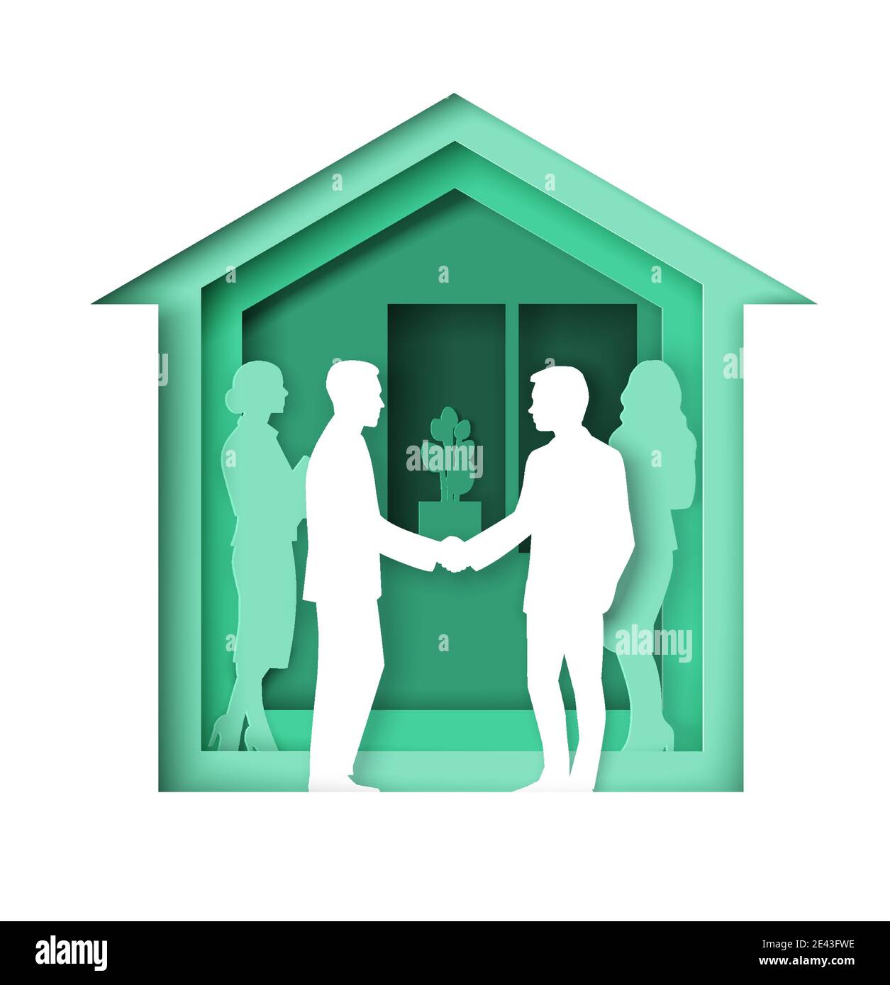 Broker and client handshake, vector illustration in paper art style ...