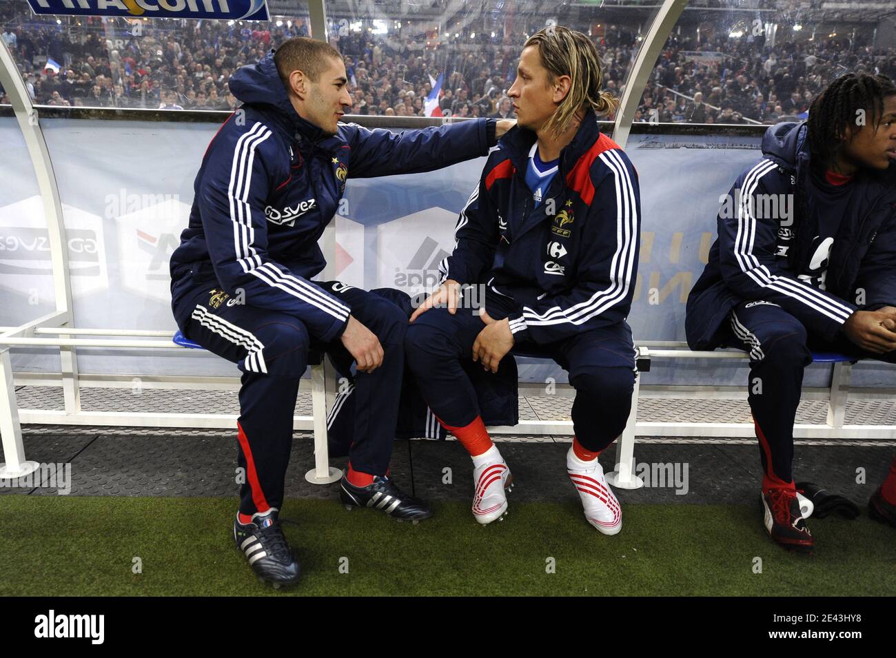 France's Karim Benzema and Philippe Mexes during the World Cup, group 7 ...
