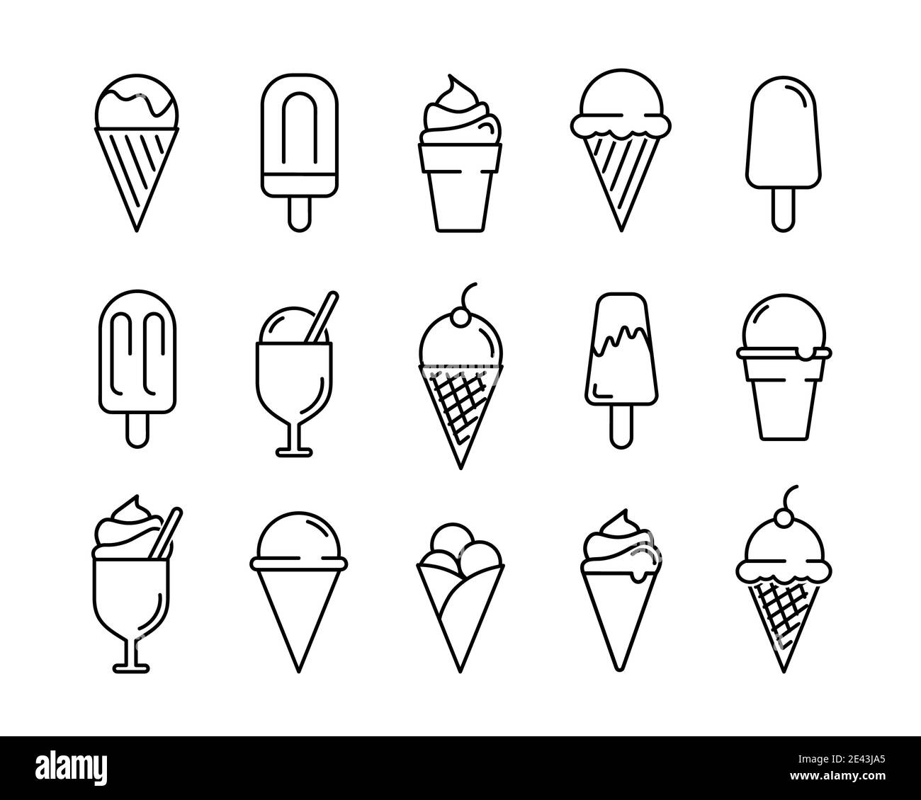 Ice cream icon set. Pictogram for web. Line stroke. Isolated on white ...