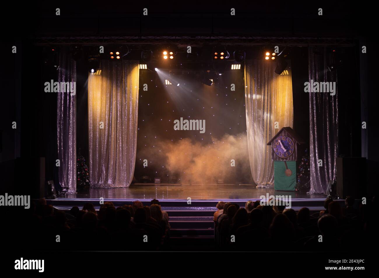 Theatrical scene without actors, scenic light and smoke Stock Photo - Alamy