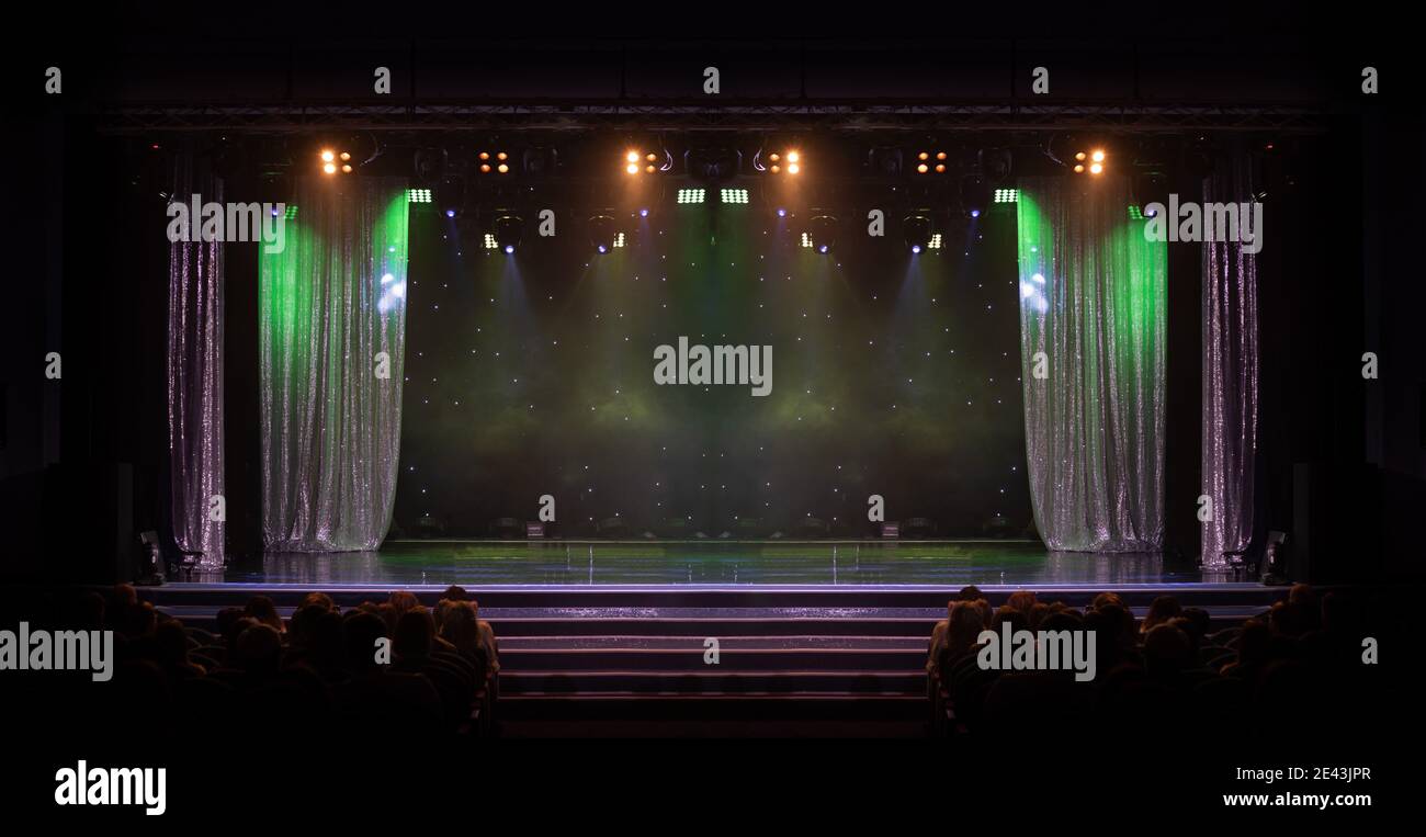 Theatrical scene without actors, scenic light and smoke Stock Photo - Alamy