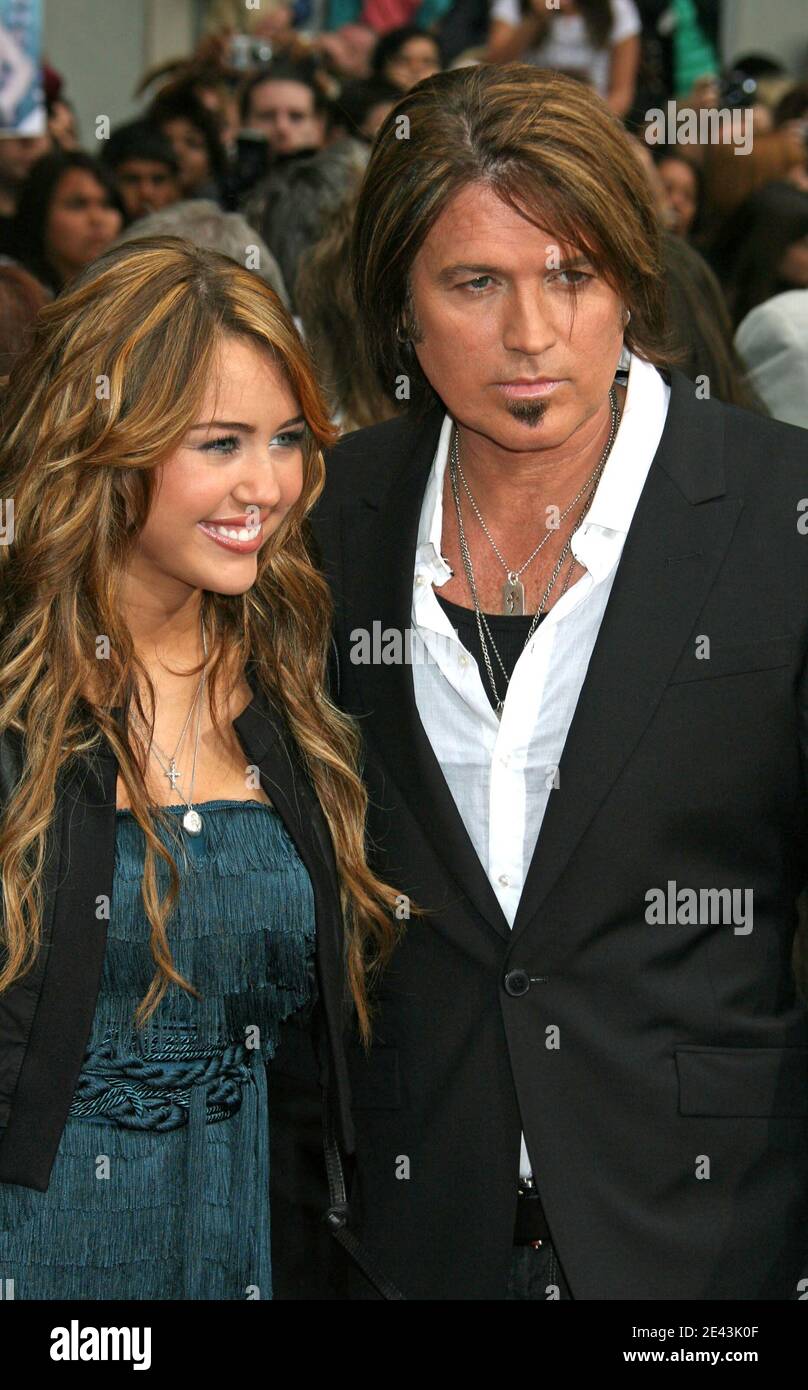 Miley Cyrus, Billy Ray Cyrus arrives at Hannah Montana: The Movie ...