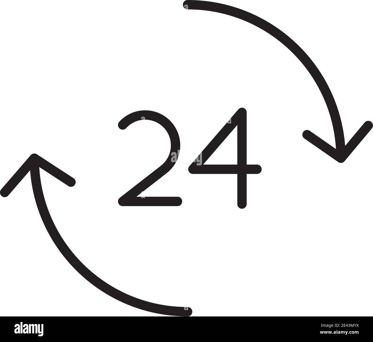 24 hours number with arrows around line style vector illustration ...
