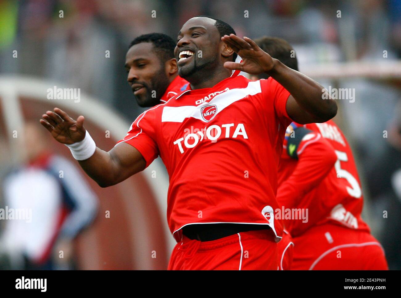 Valenciennes' Jean-Claude Darcheville celebrates after scoring during ...