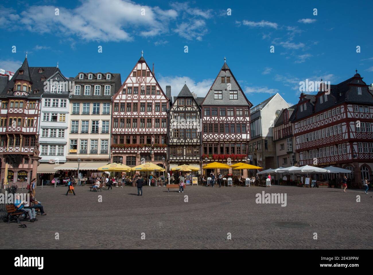 Romerberg square with tourist people walking at the city of Frankfurt ...