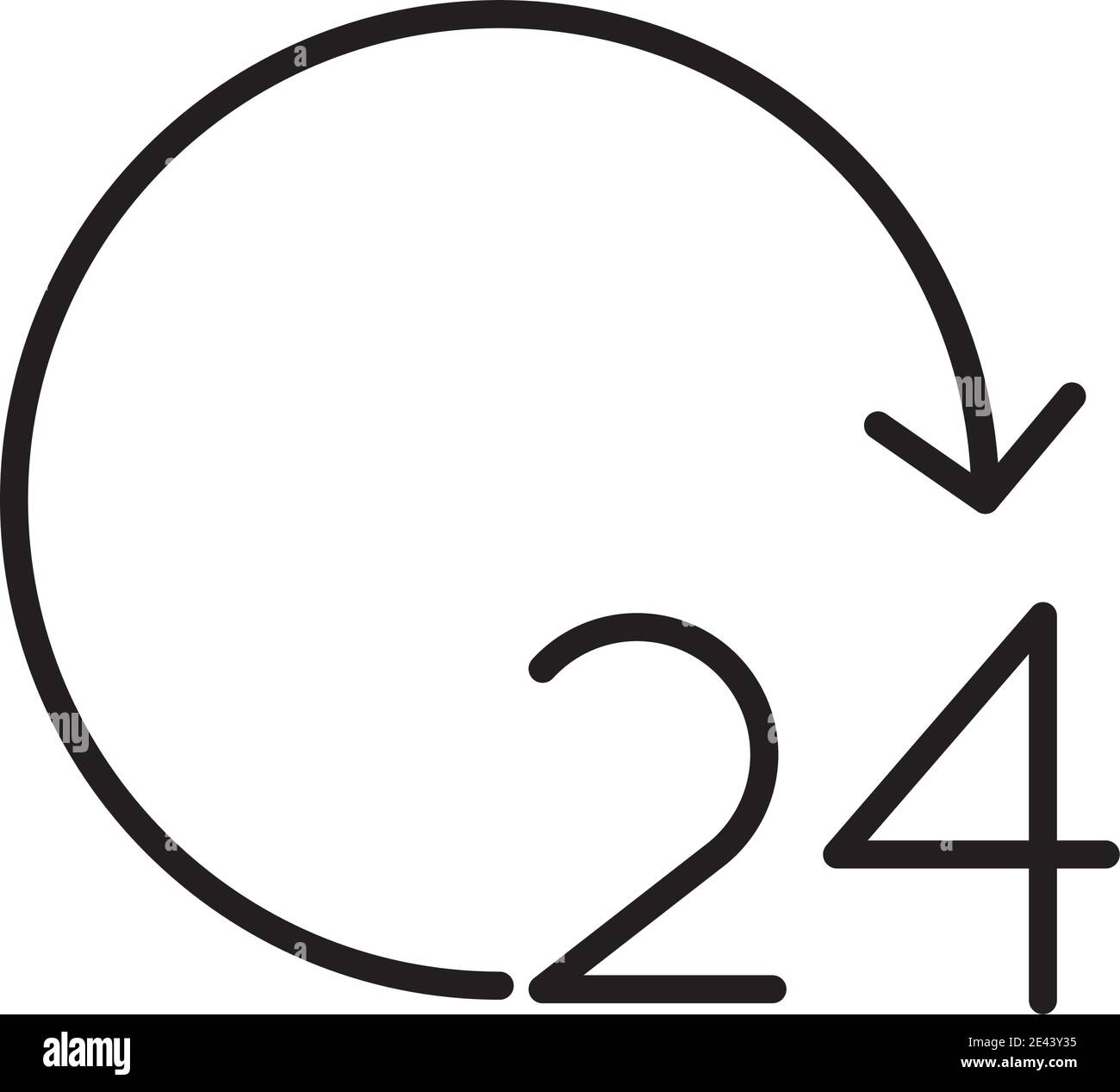 24 hours number with arrow around line style icon vector illustration ...
