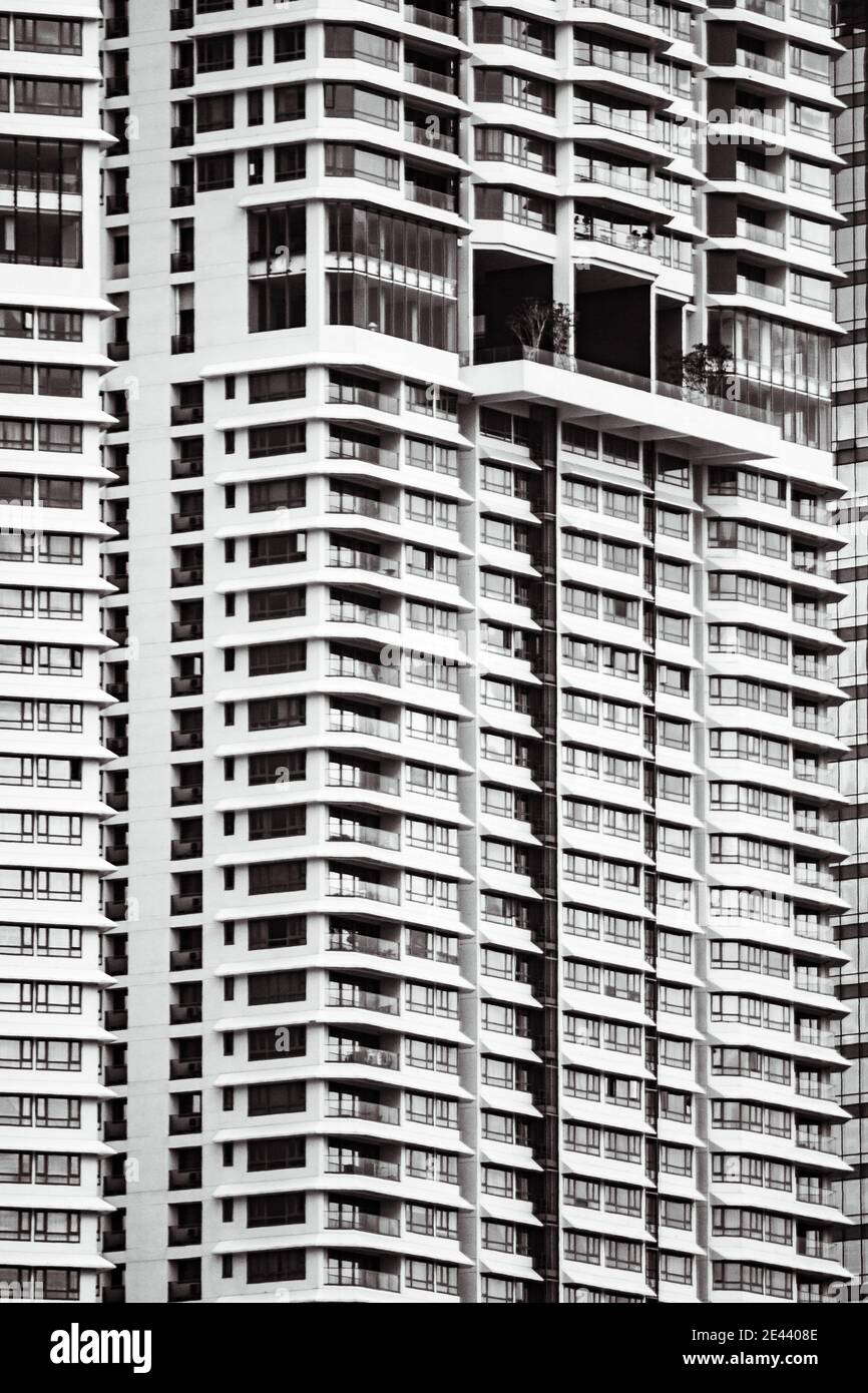 Grayscale shot of a modern apartment block building Stock Photo - Alamy
