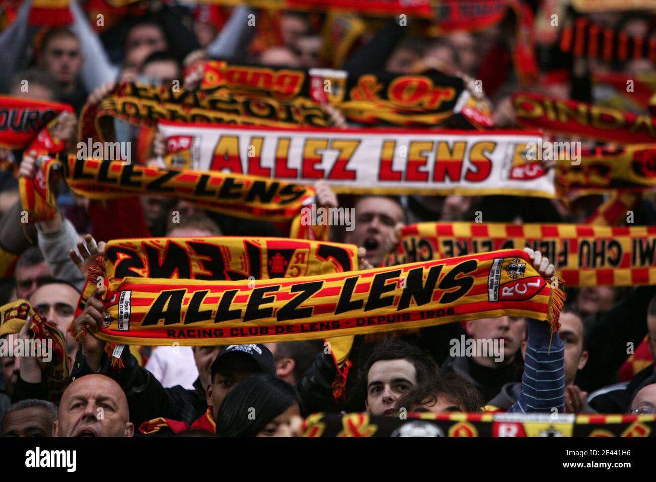 Lens fans during the French Second league soccer match, Lens vs ...