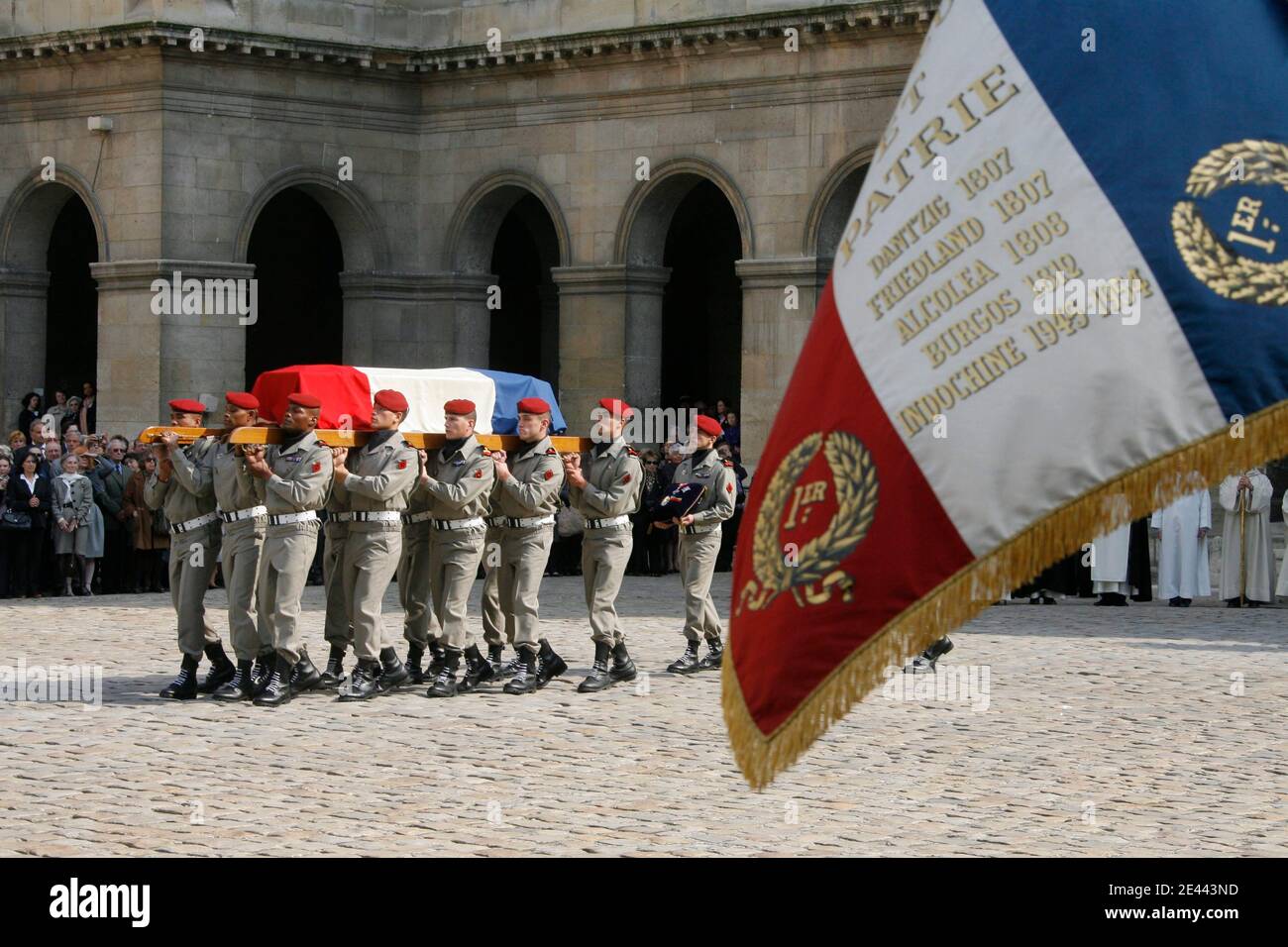 The coffin carries by militaries during funeral ceremony of Maurice ...