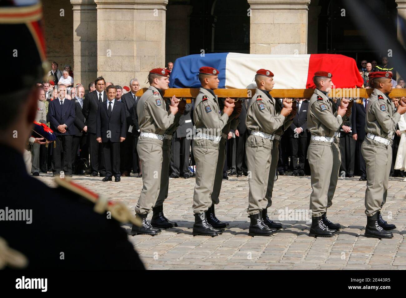 The coffin carries by militaries during funeral ceremony of Maurice ...
