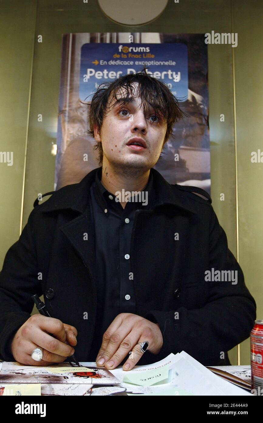 English singer Peter (Pete) Doherty arrives at Fnac music store to meet ...