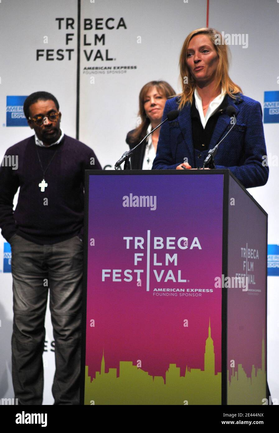 (L-R) Director Spike Lee, Tribeca Film Festival Co-Founder Jane ...