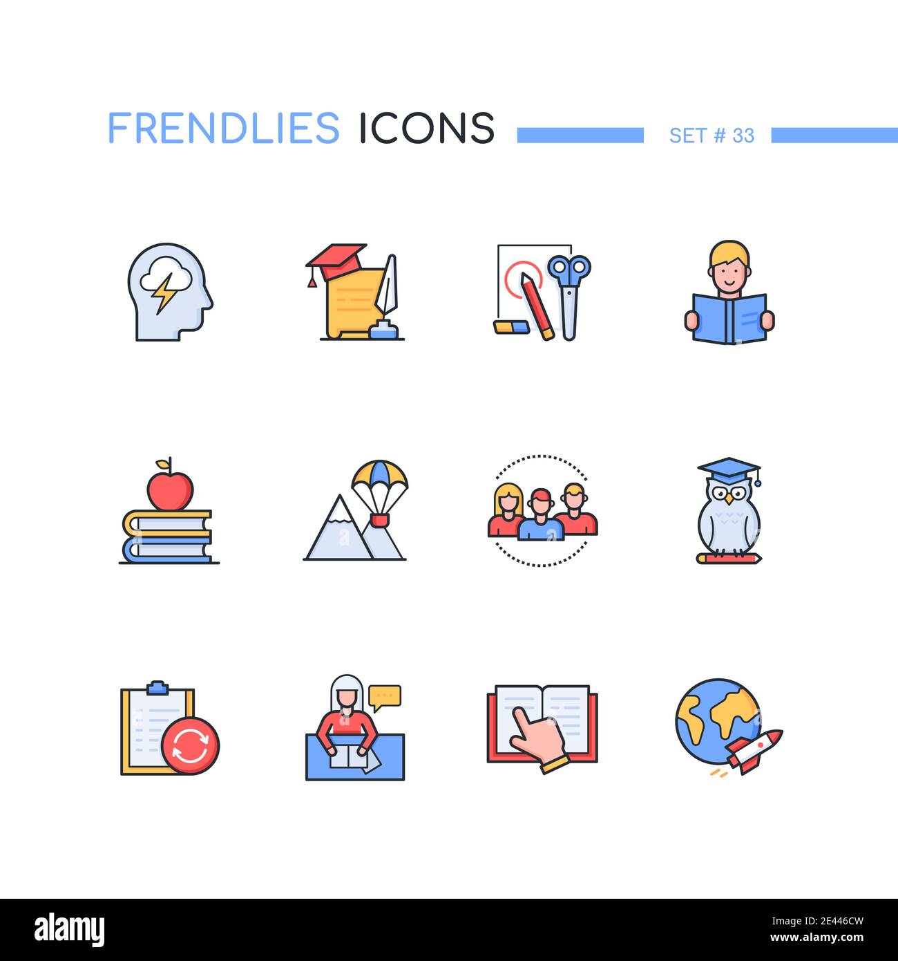 School and education - modern line design style icons set. Learning and ...