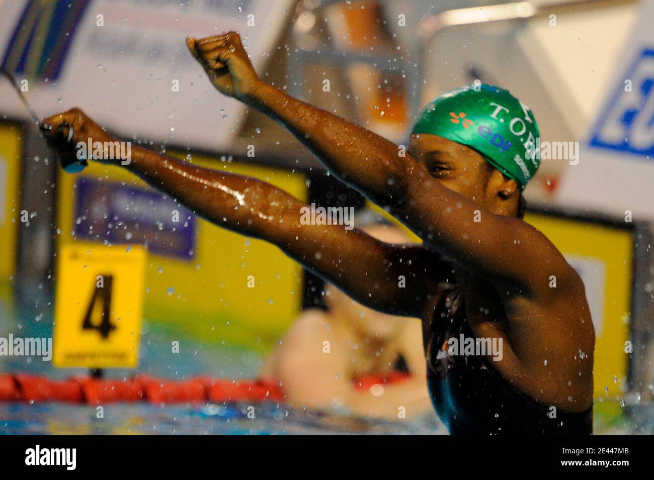 French swimmer Malia Metella celebrates after winning the 100m ...