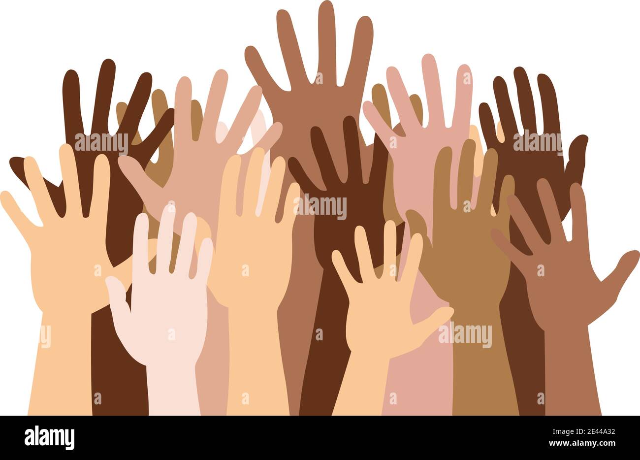 multiracial multicultural human hands up crowd isolated vector Stock ...