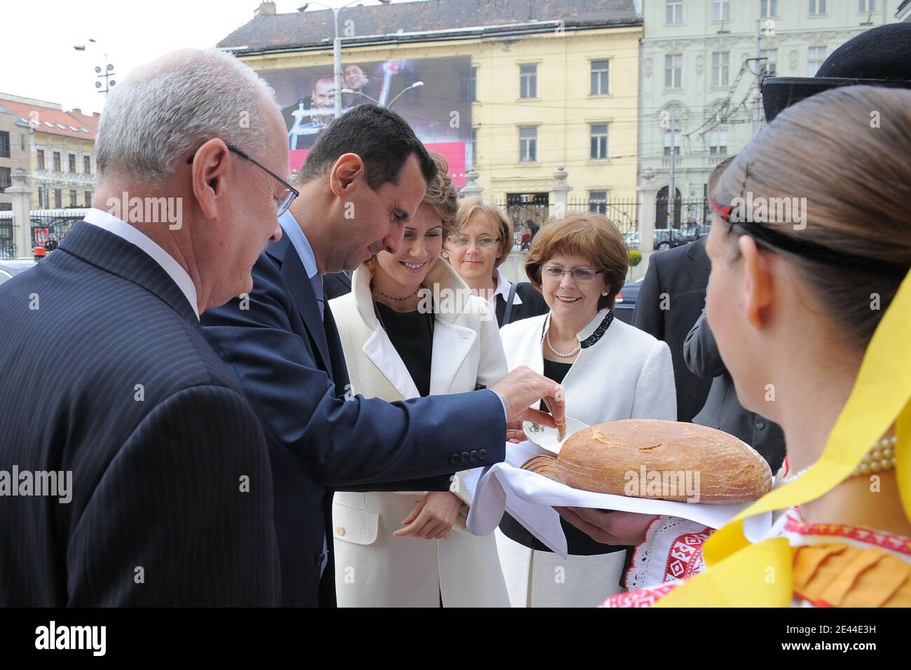 Ceremony of sharing bread and salt, as Slovak President Ivan Gasparovic ...