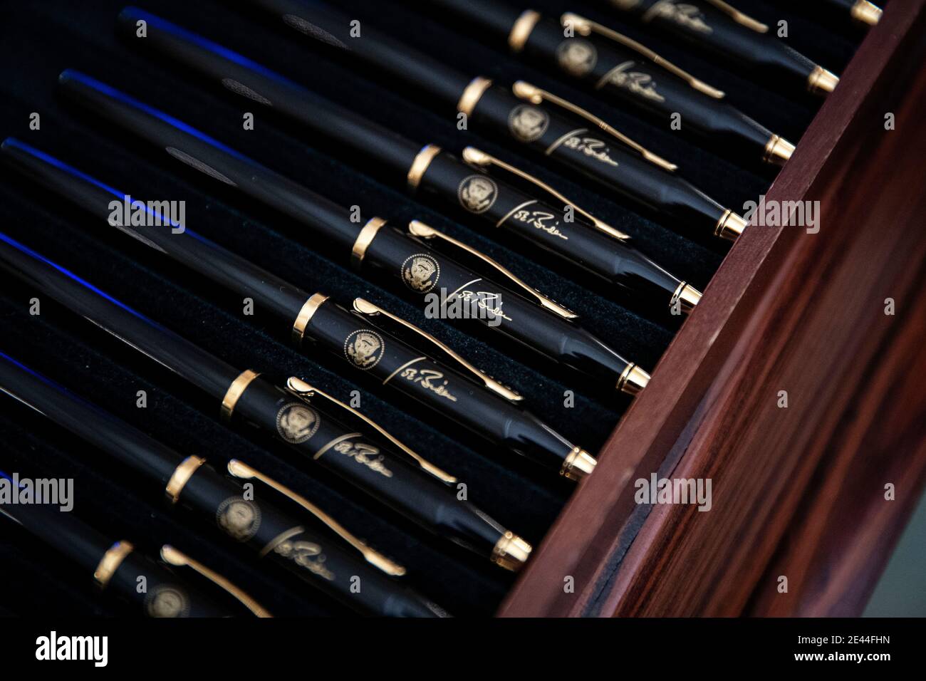 Washington, DC, USA. 21st Jan, 2021. Pens bearing the signature of U.S ...