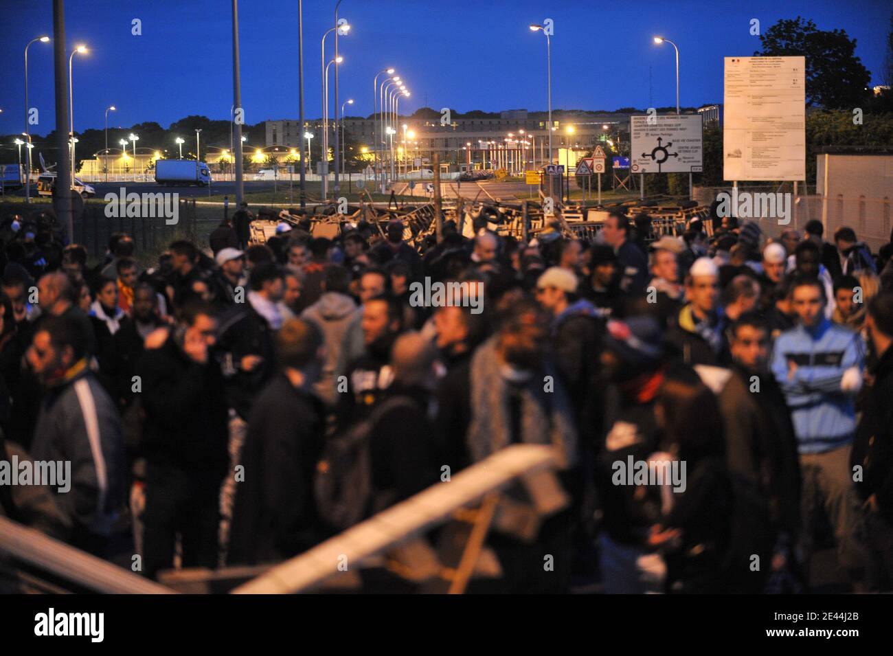 French prison guards block the entrance to Fleury Merogis jail near ...