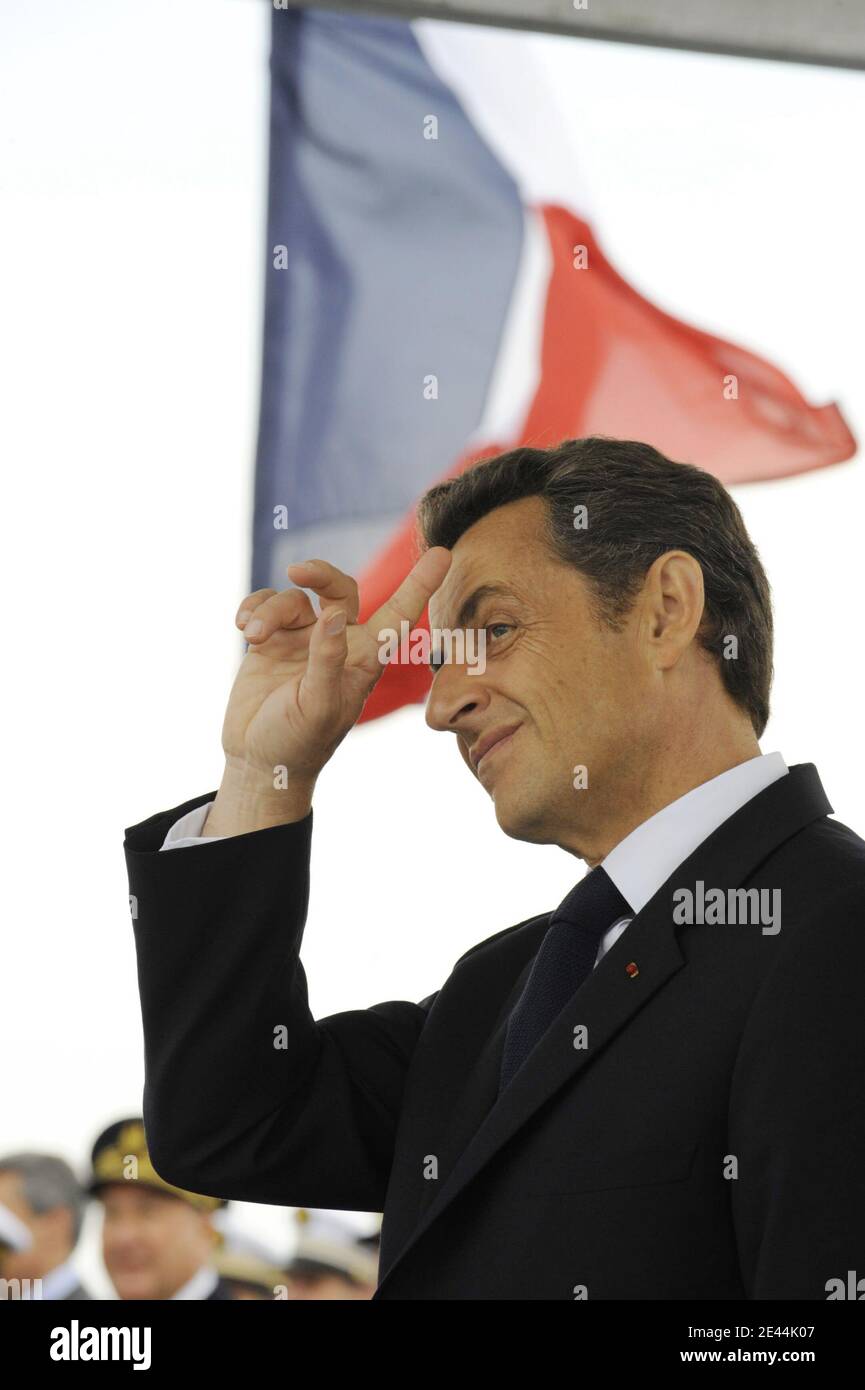 French president Nicolas Sarkozy aboard Mistral warship in Sainte ...
