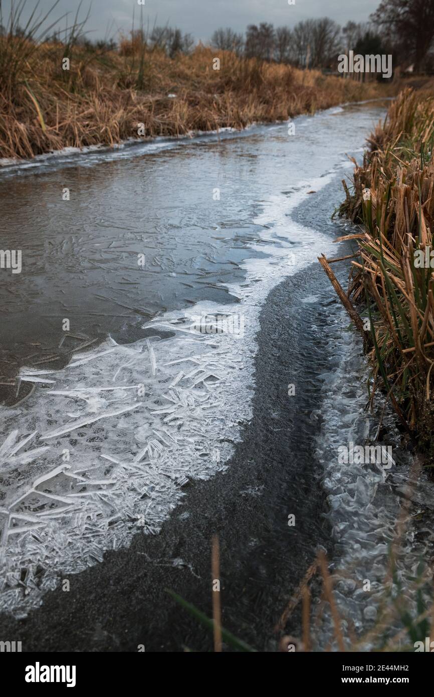 Frozen trench in the countryside in the morning Stock Photo - Alamy