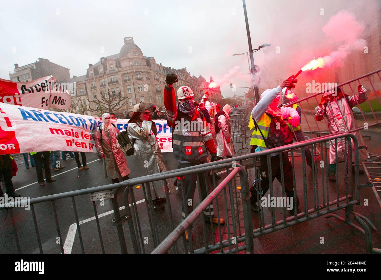 ArcelorMittal employee demonstrate outside the headquarters of the ...
