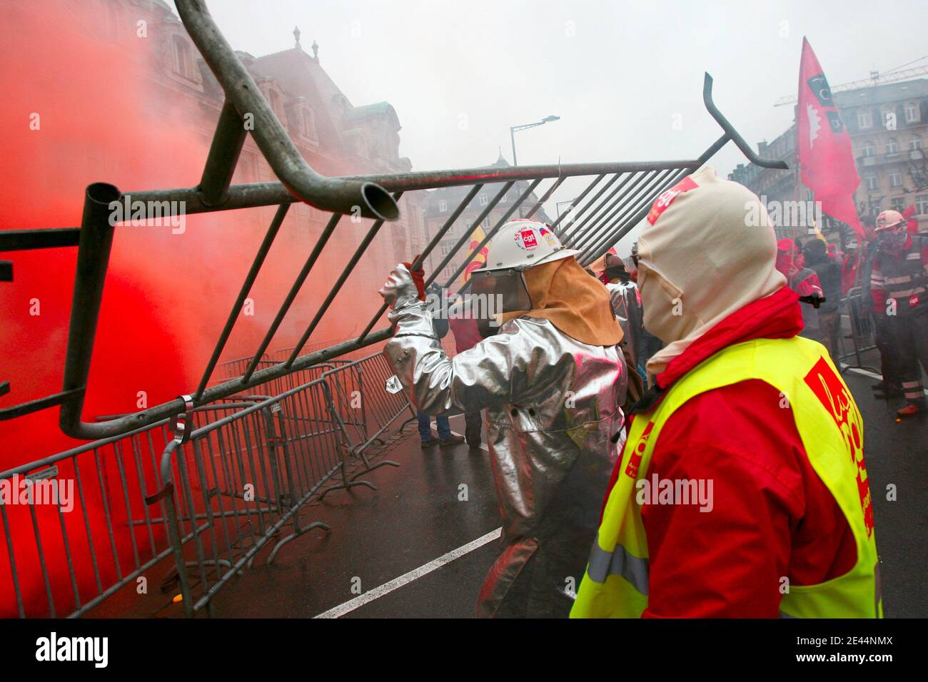 ArcelorMittal employee demonstrate outside the headquarters of the ...