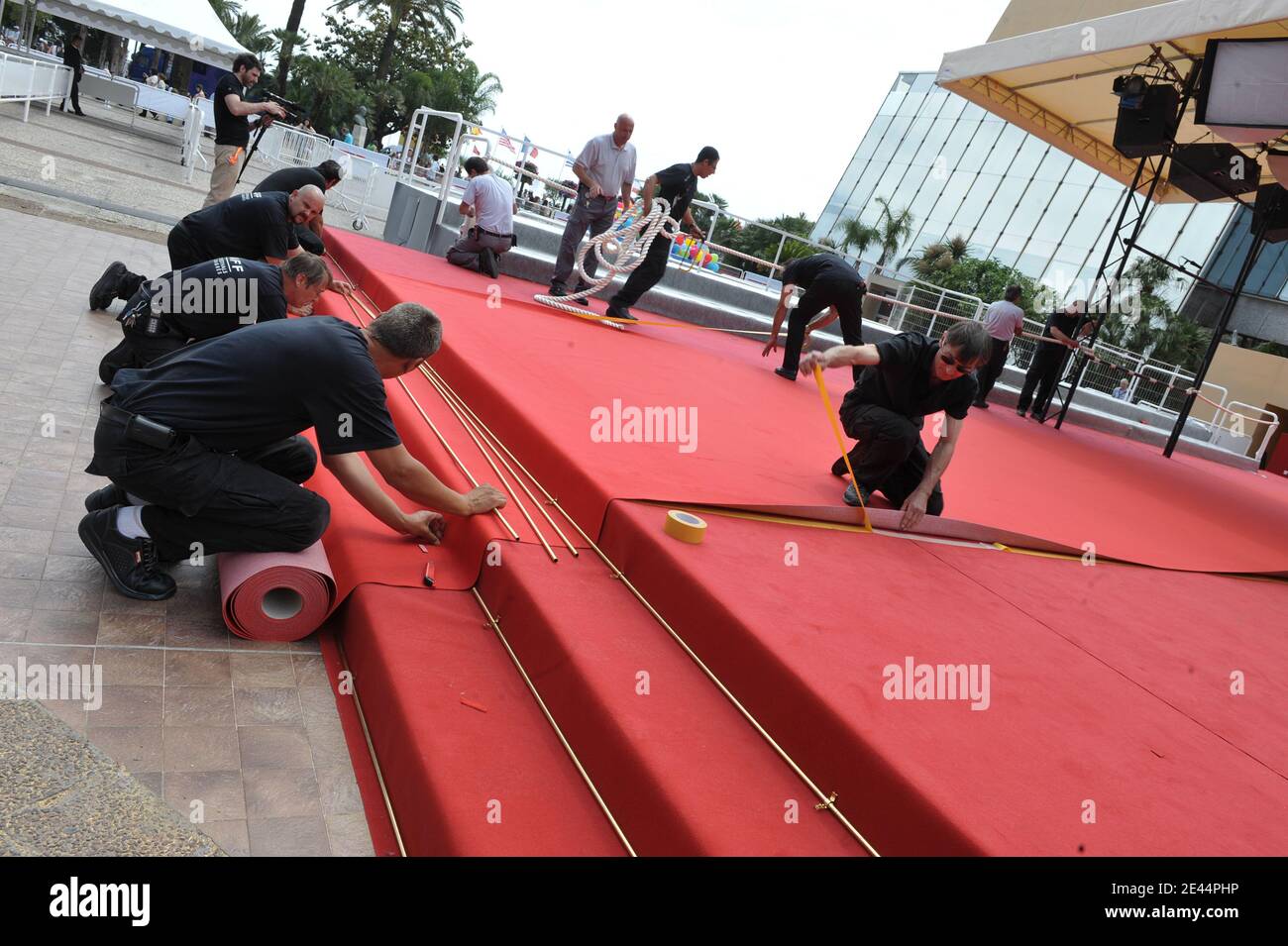 Red carpet installation ahead of the 62nd Cannes Film Festival, in ...