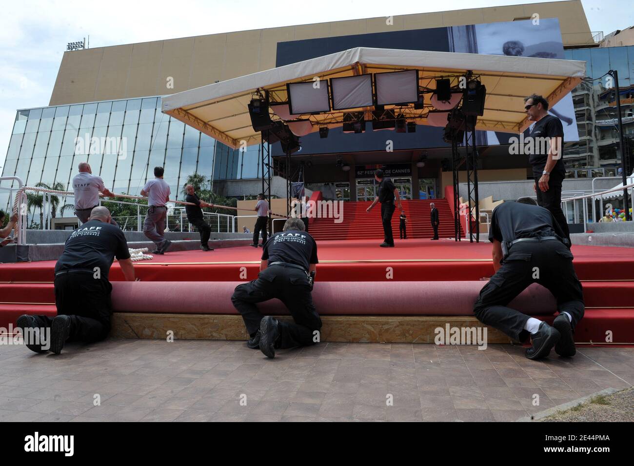 Red carpet installation ahead of the 62nd Cannes Film Festival, in ...