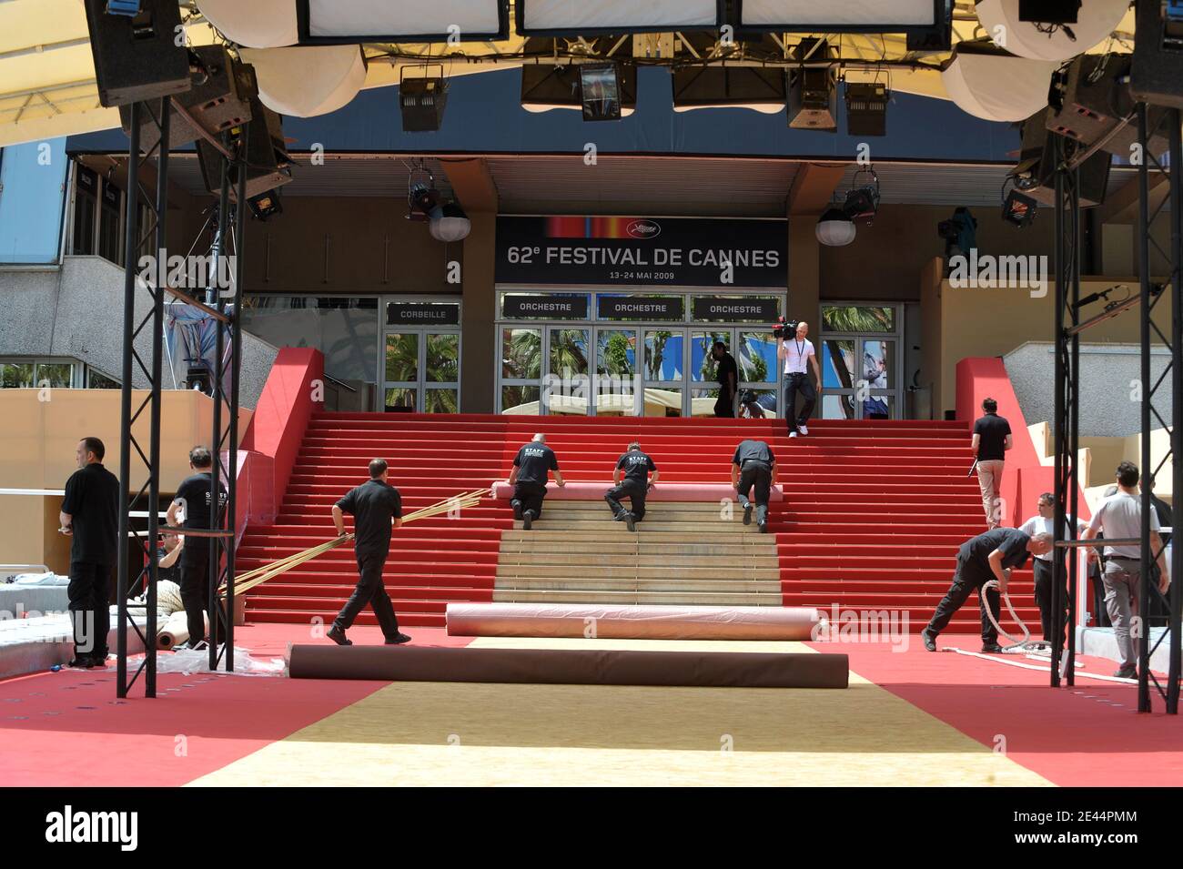Red carpet installation ahead of the 62nd Cannes Film Festival, in ...