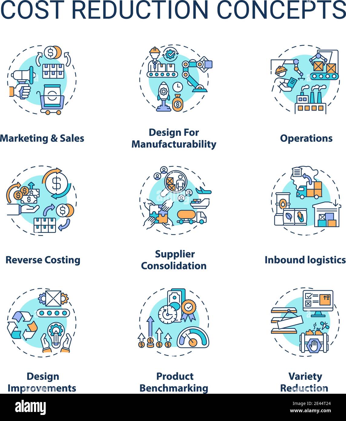Cost reduction concept icons set Stock Vector Image & Art - Alamy