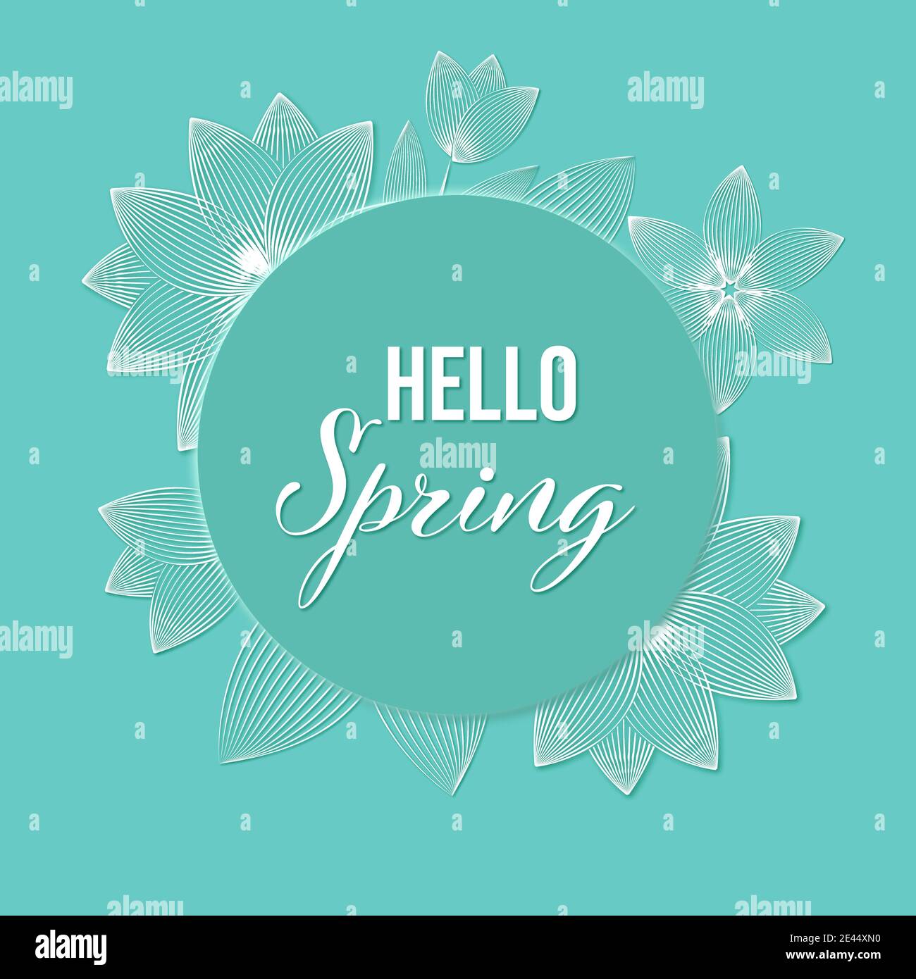 Round banner with quote Hello Spring. Card for spring season with ...