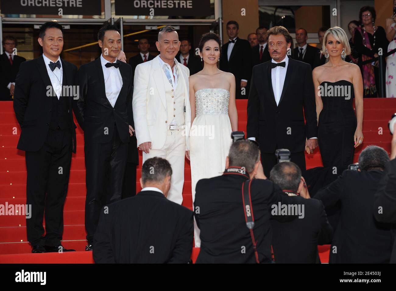 Laeticia and Johnny Hallyday with Siu-Fai, Simon Yam, Michele Ye and ...