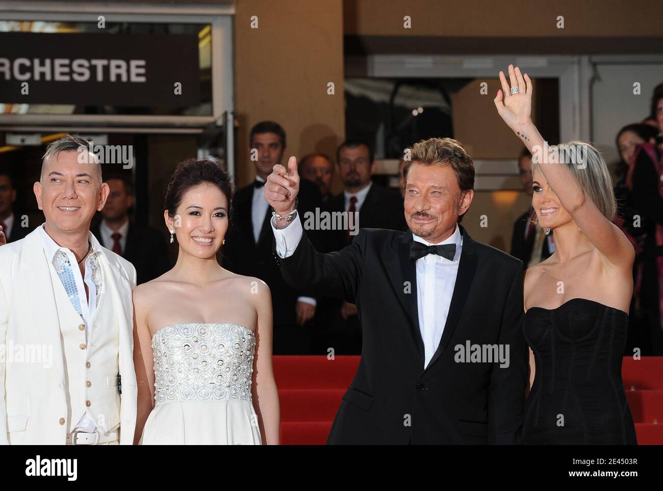 Laeticia and Johnny Hallyday with Siu-Fai, Simon Yam, Michele Ye and ...