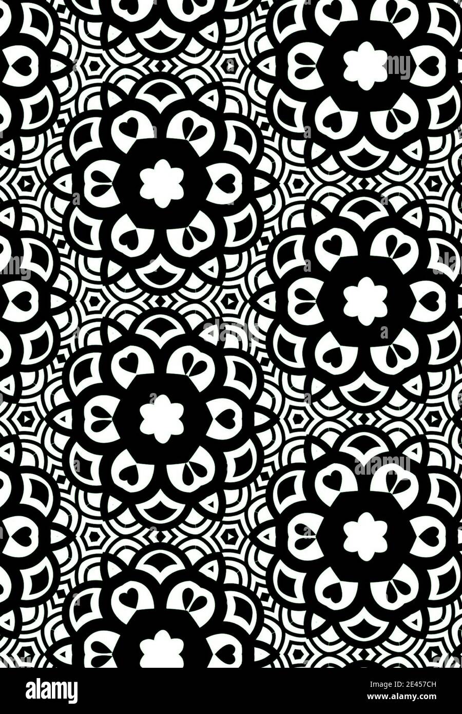 Illustration of a black and white colorless pattern with floral ...