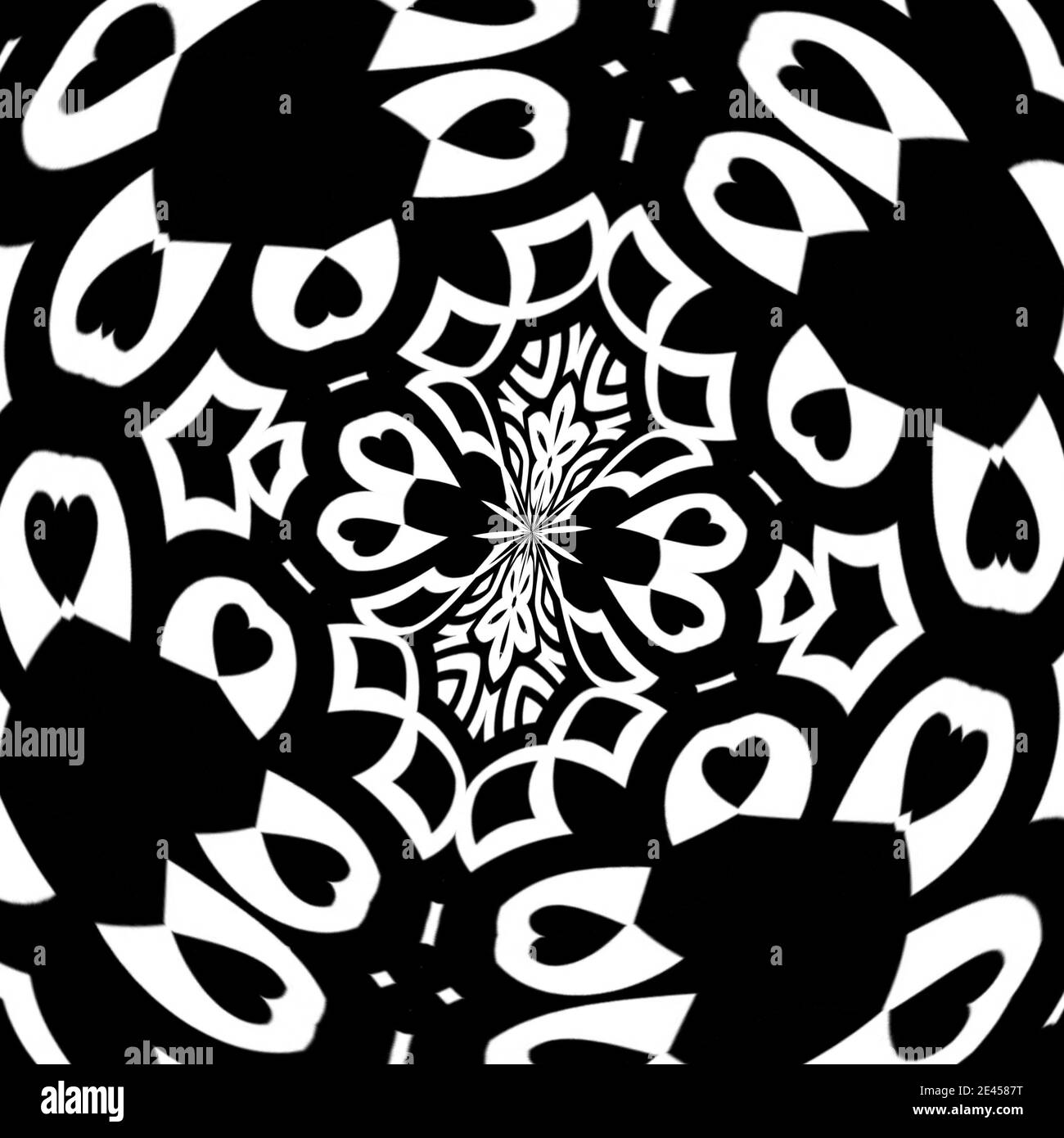 Illustration of circular black and white objects with heart patterns ...