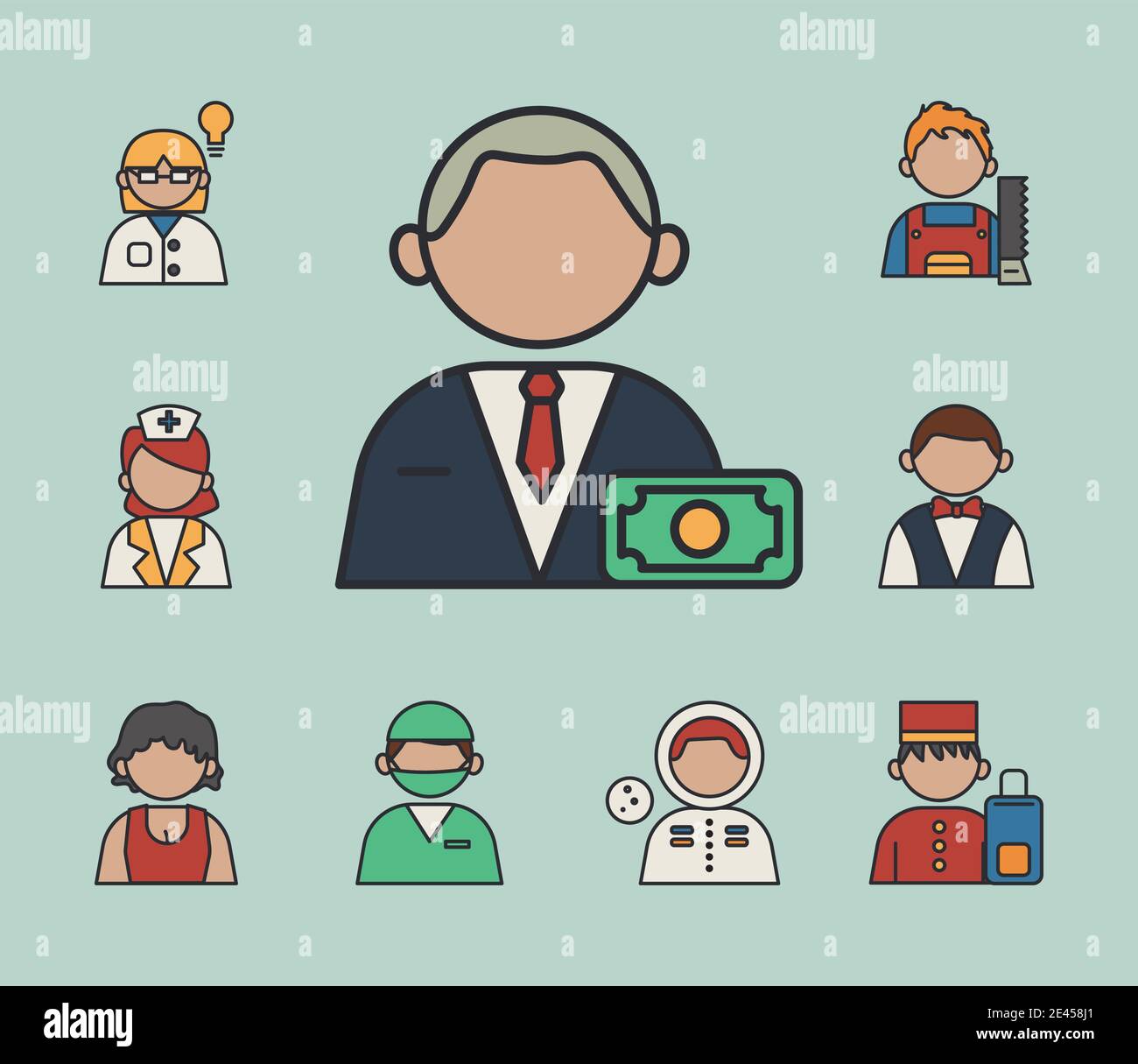 group of nine professionals workers characters with differents ...