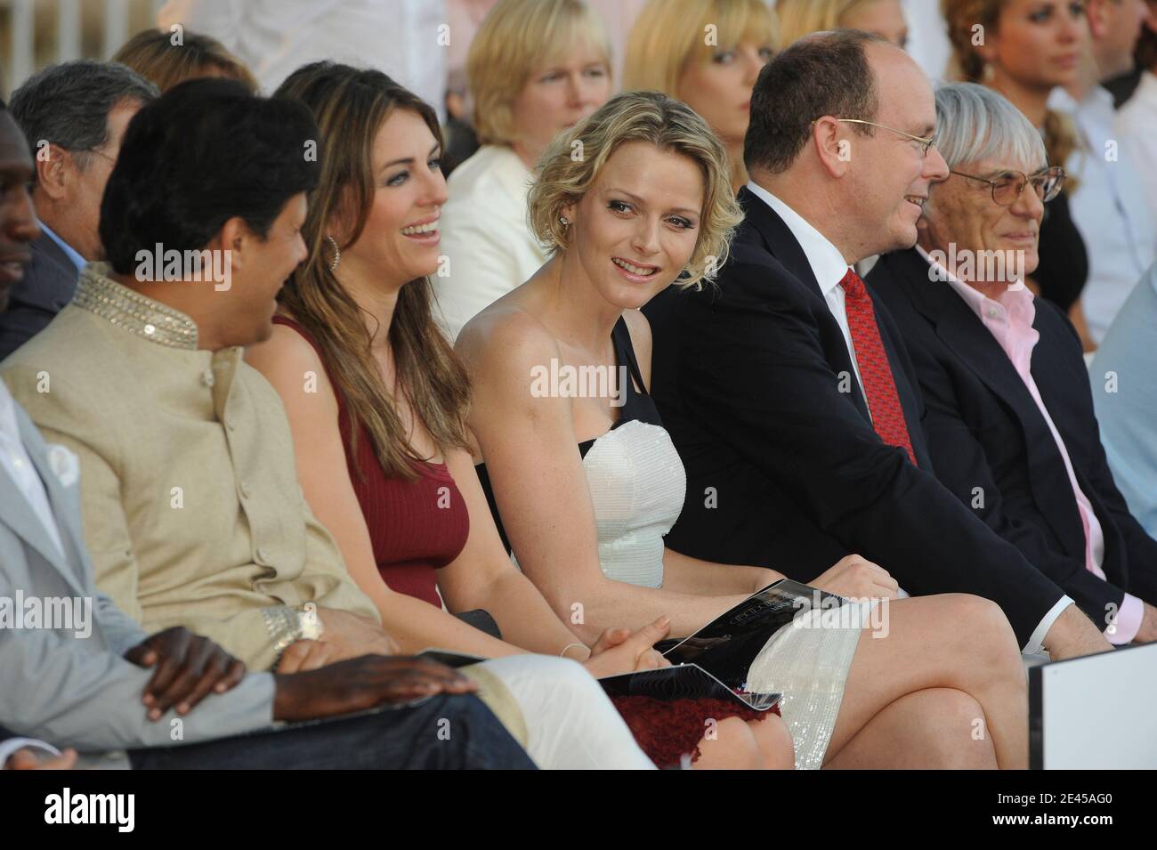 (L-R) Arun Nayar, Elizabeth Hurley, Charlene Wittstock, Prince Albert ...