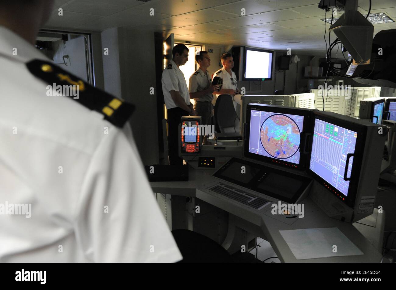 'Strait of Ormuz' is seen on radars screens, inside 'Forbin' French ...