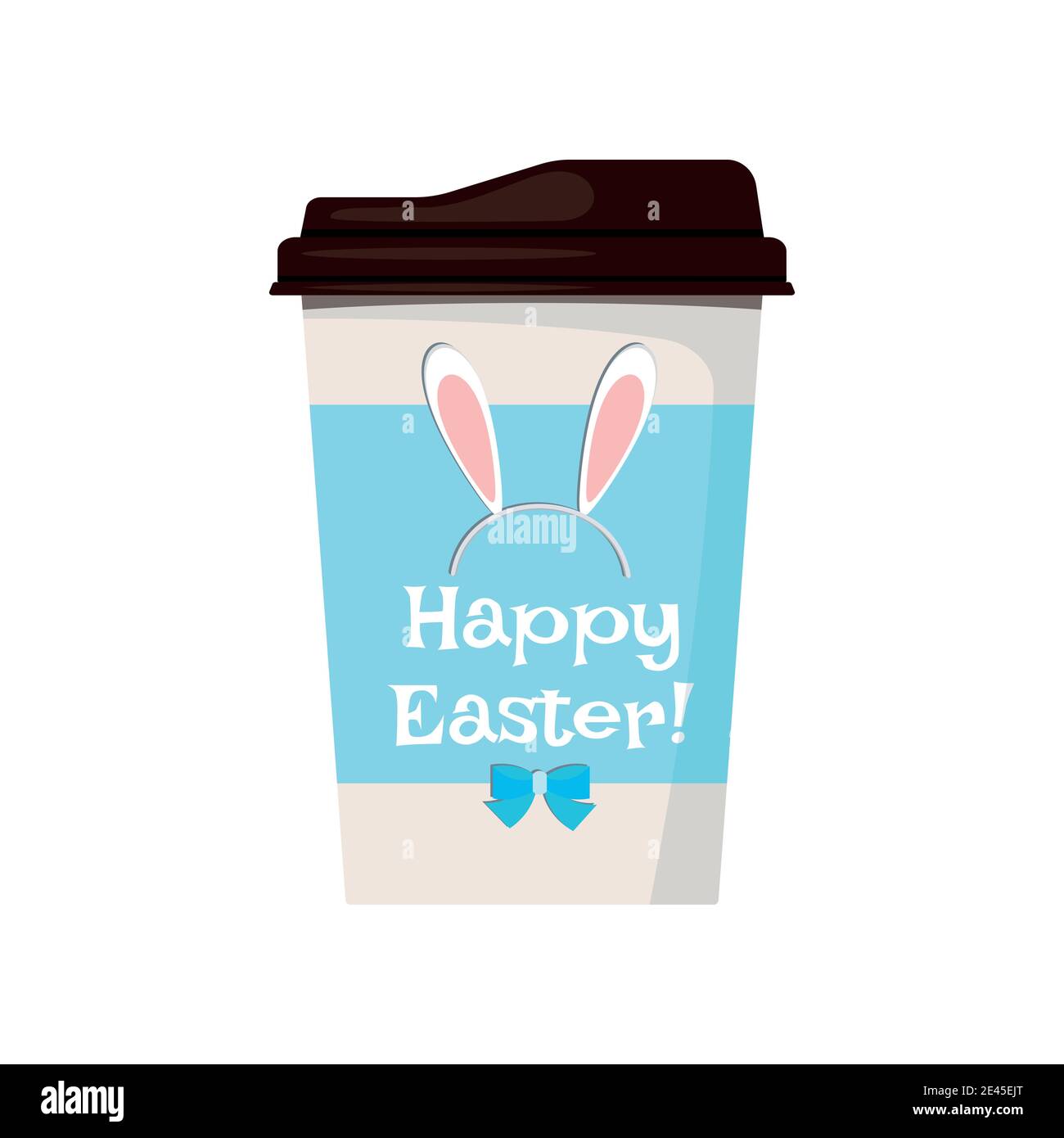 Easter coffee cup with bunny rabbit ears and bow icon isolated on white ...