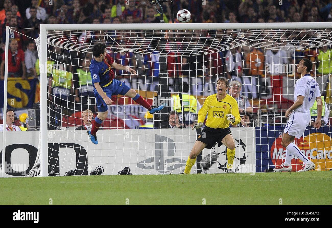 Barcelona's Lionel Messi scores the second goal during the UEFA ...