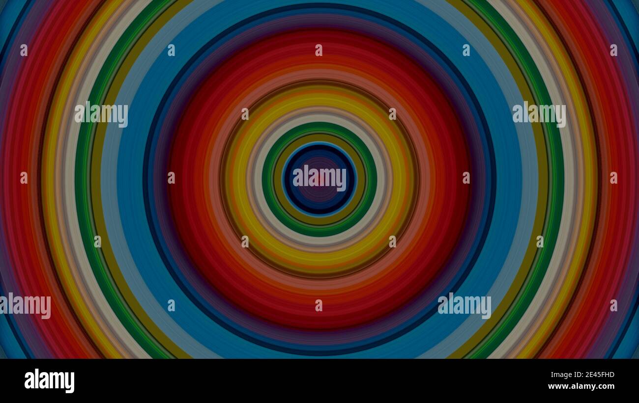 3D rendering of rainbow color circles with displacement effect and ...