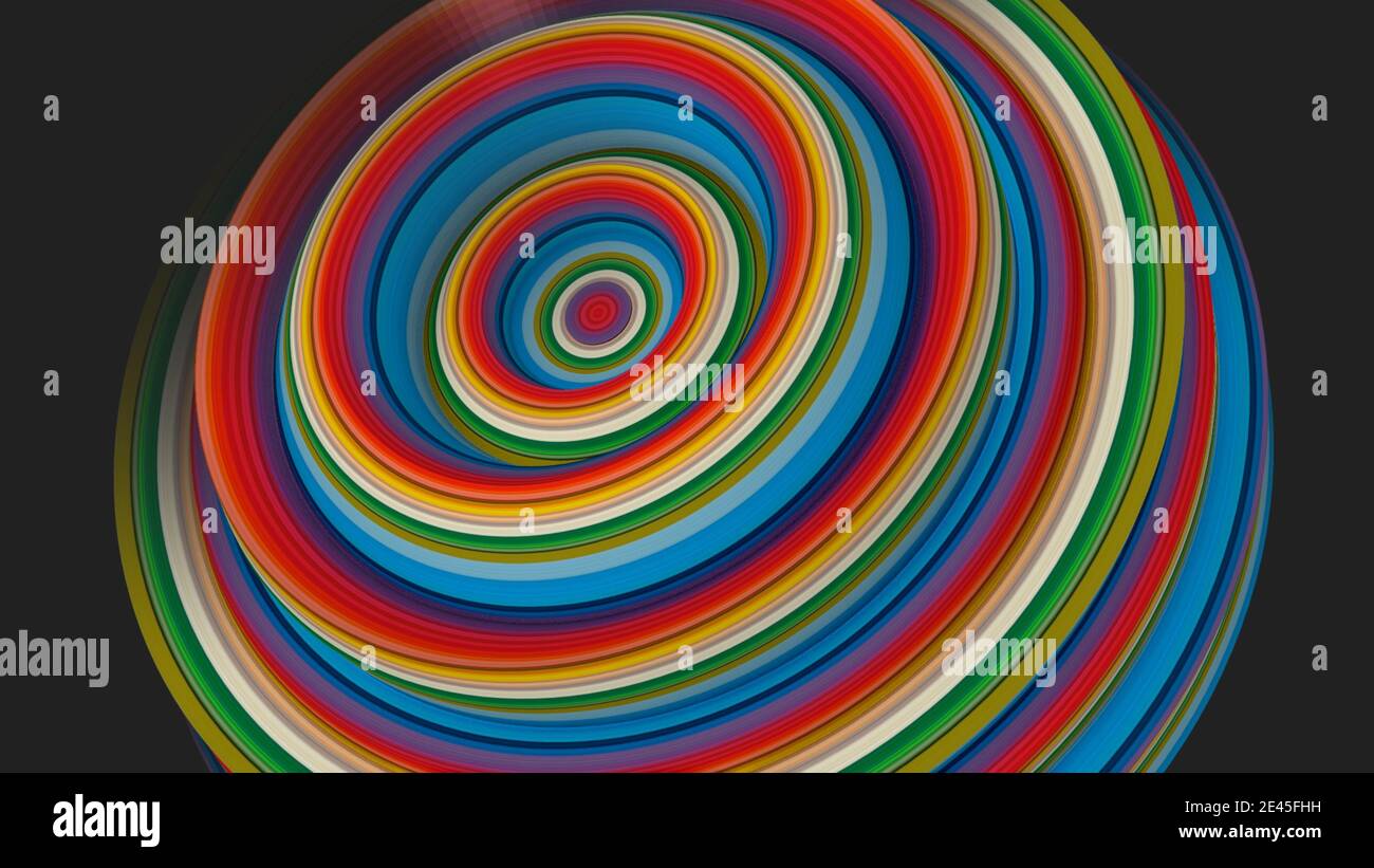 3D rendering of rainbow color circles with displacement effect and ...