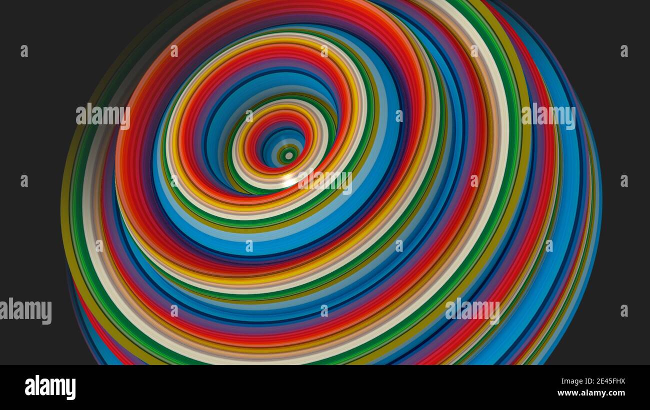 3D rendering of rainbow color circles with displacement effect and ...