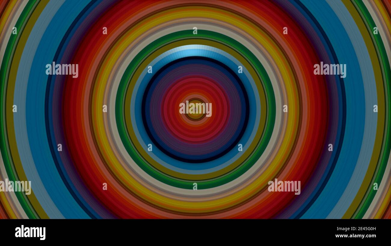 3D rendering of rainbow color circles with displacement effect and ...