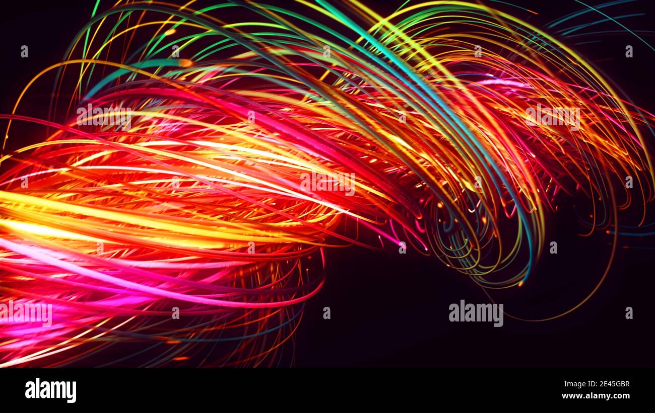 3D rendering of futuristic fiber optic cables with smooth wavy patterns ...