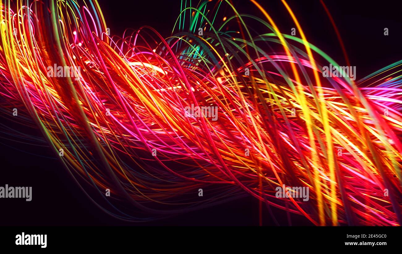 3D rendering of futuristic fiber optic cables with smooth wavy patterns ...