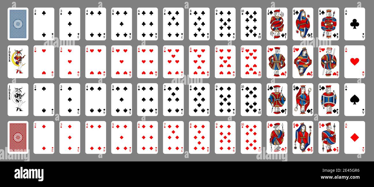 Poker set with isolated cards on grey background. Poker playing cards ...