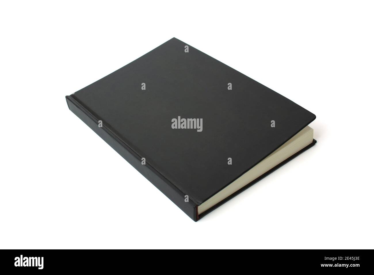 Black notebook paper is in a closed state. Close up isolated on white ...